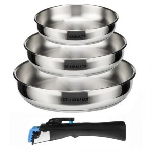 Arthur Martin Set de 3 poeles 20/24/26 cm + 1 poignée gris - Matière ...