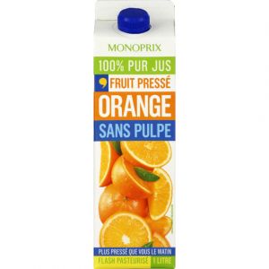 Monoprix Jus d'orange sans pulpe 100% pur jus - La brique de 1L ...