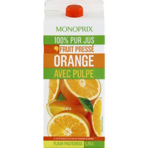 Monoprix Jus d'orange avec pulpe 100% pur jus - La brique de 1,75l ...