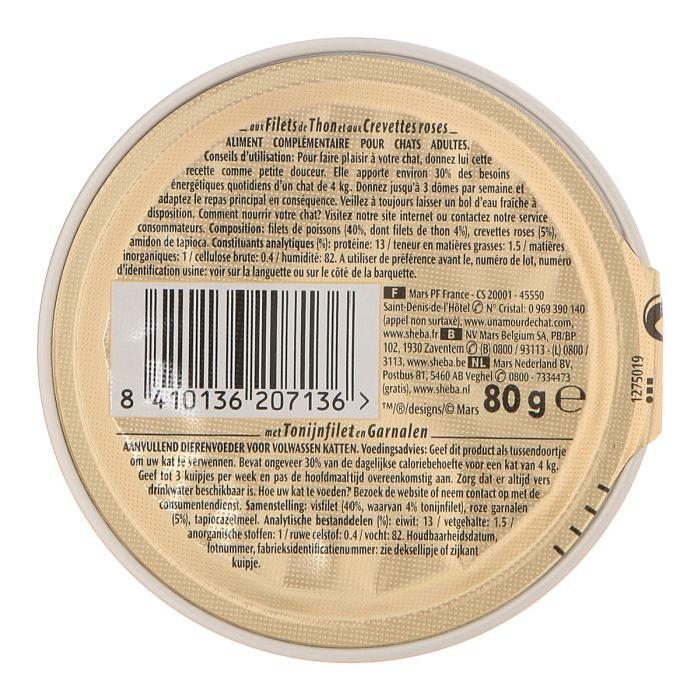 Sheba Dômes aux Filets de Thon avec Crevettes Roses (80g) Lot de 24 ...