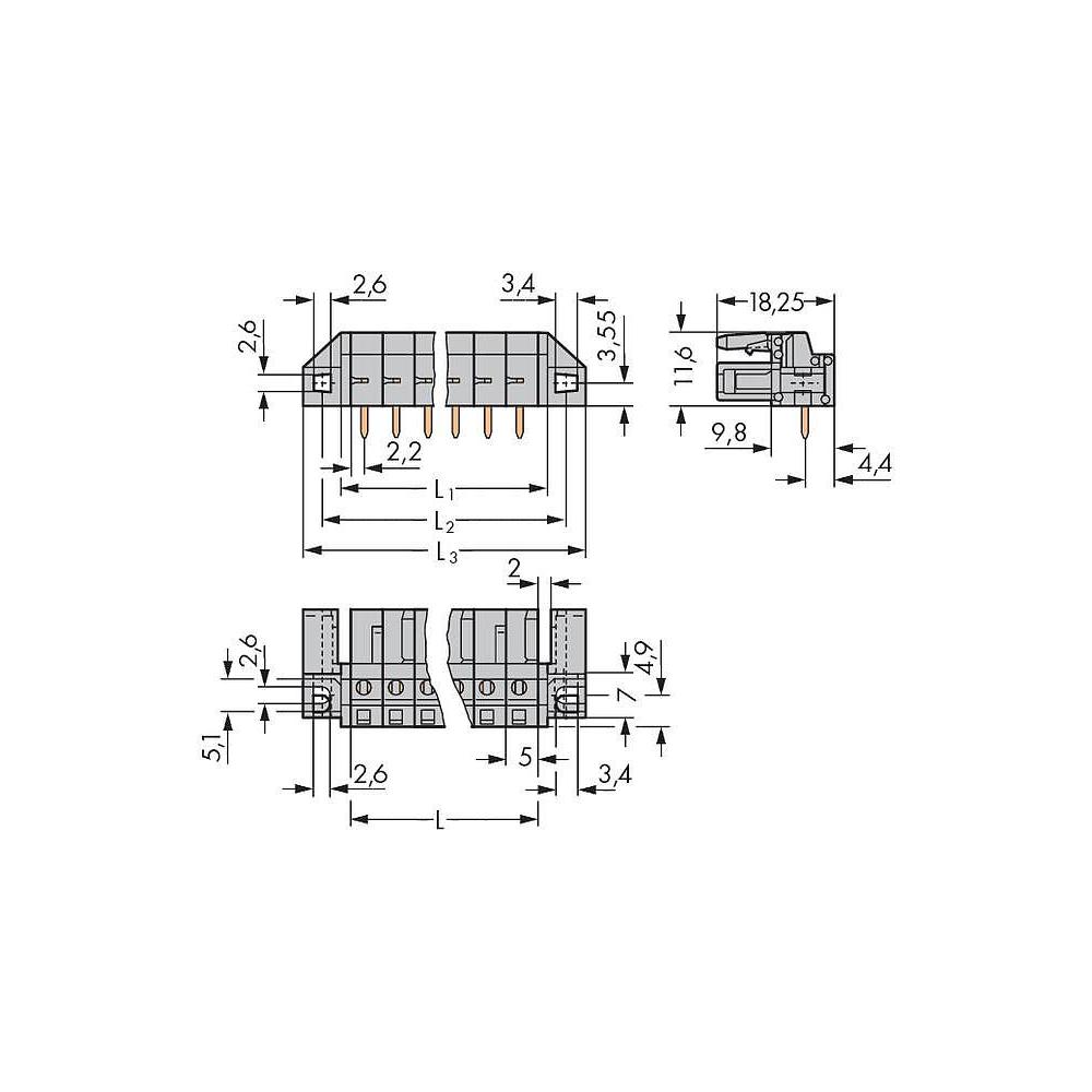 Wago 232-234/047-000 - Connecteur femelle coudé gris 4 pôles avec ...