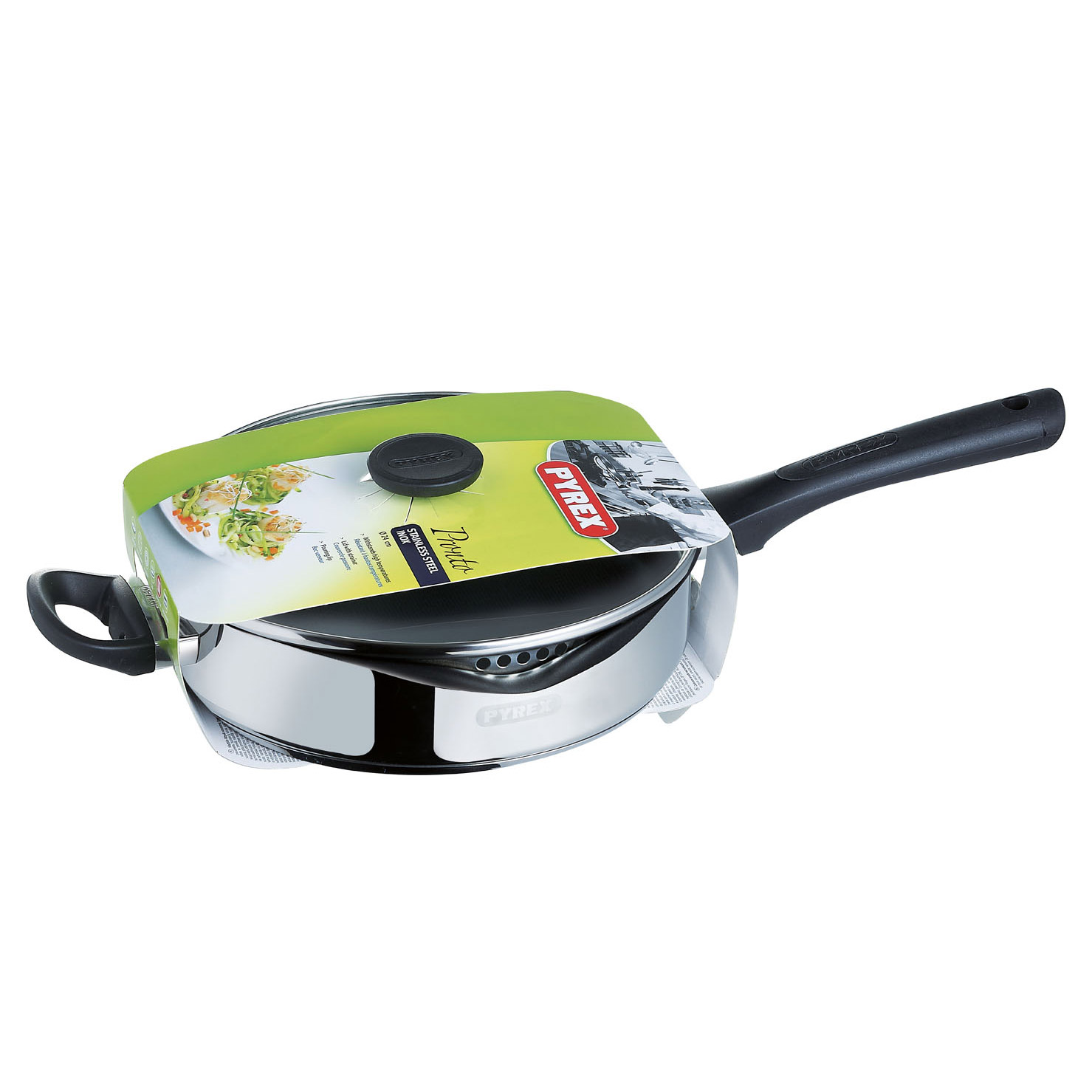 Pyrex Sauteuse avec bec verseur en inox 24 cm couvercle passoire ...