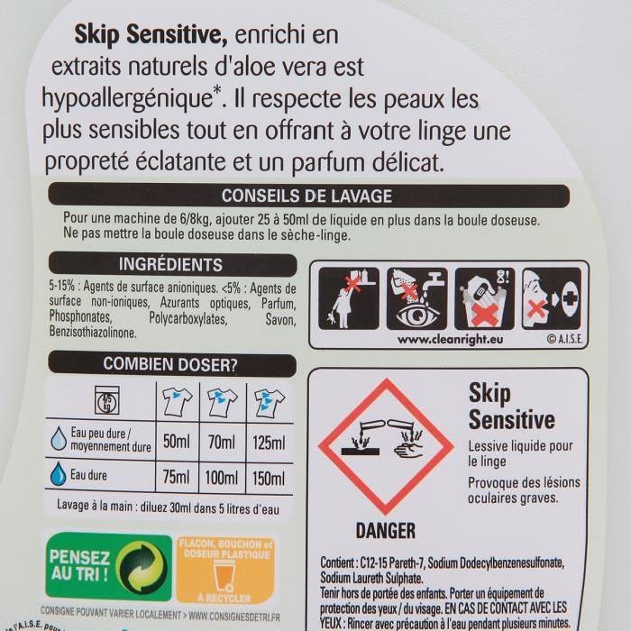 Skip Sensitive Lessive liquide Peaux sensibles & bébés 1,89 L - 27 ...