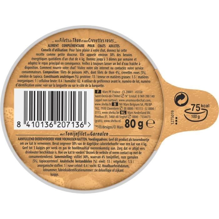 Sheba Dôme aux Filets de Thon et Crevettes Roses 80g - Comparer avec ...